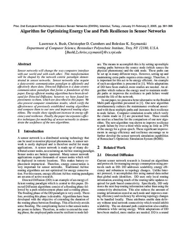 Pdf Algorithm For Optimizing Energy Use And Path Resilience In Sensor Networks