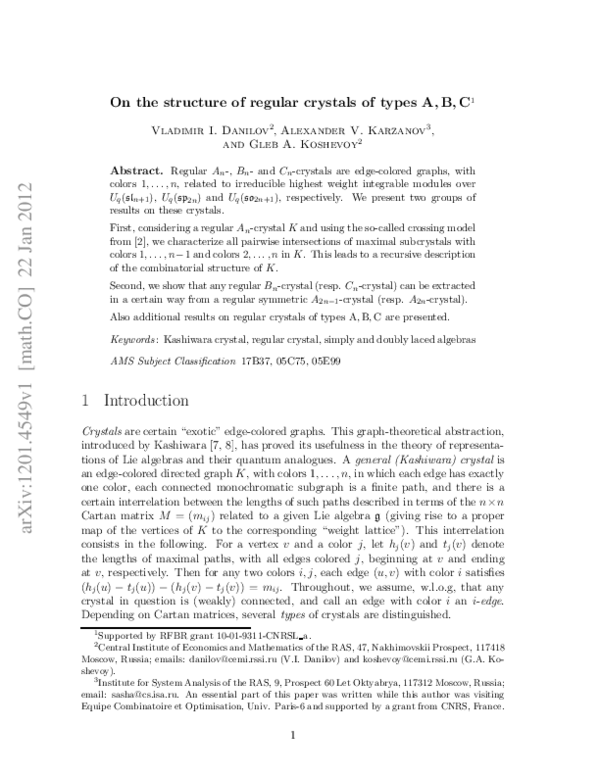(PDF) On the structure of regular crystals of types A,B,C