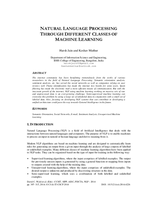 (PDF) Natural Language Processing Through Different Classes of Machine Learning