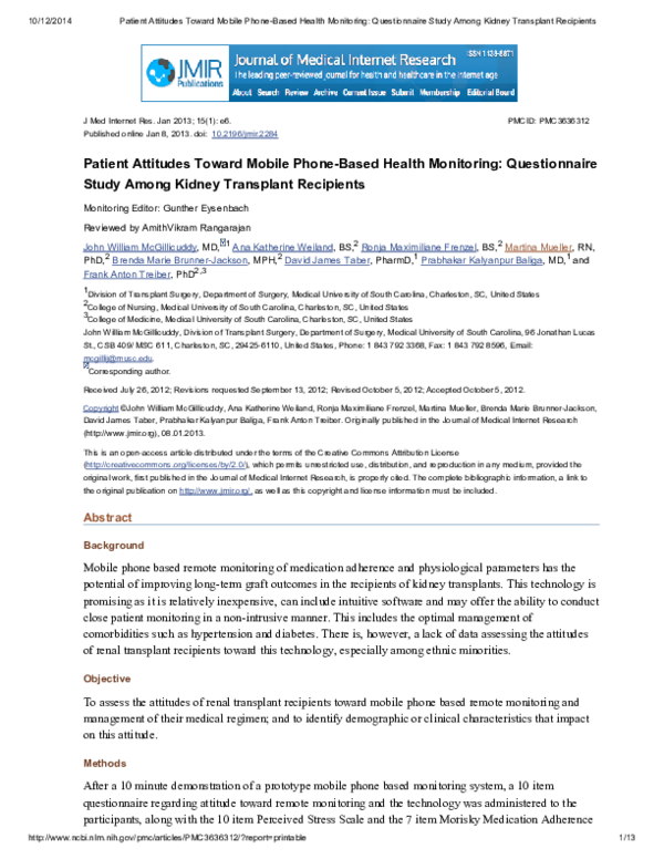 (PDF) Patient Attitudes Toward Mobile Phone-Based Health Monitoring: Questionnaire Study Among ...