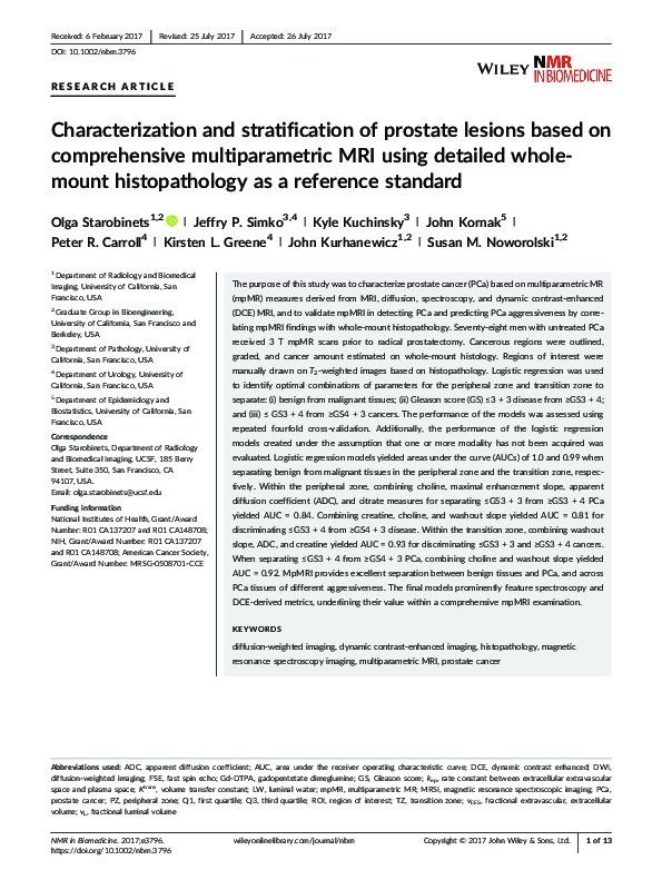 (PDF) Characterization and stratification of prostate lesions based on comprehensive ...