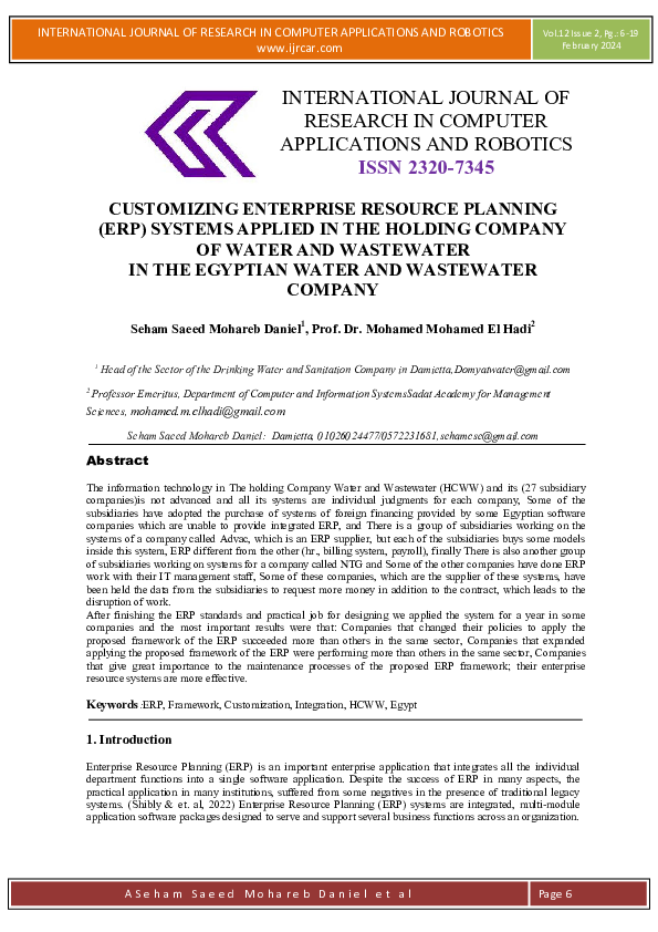 (PDF) CUSTOMIZING ENTERPRISE RESOURCE PLANNING (ERP) SYSTEMS APPLIED IN ...