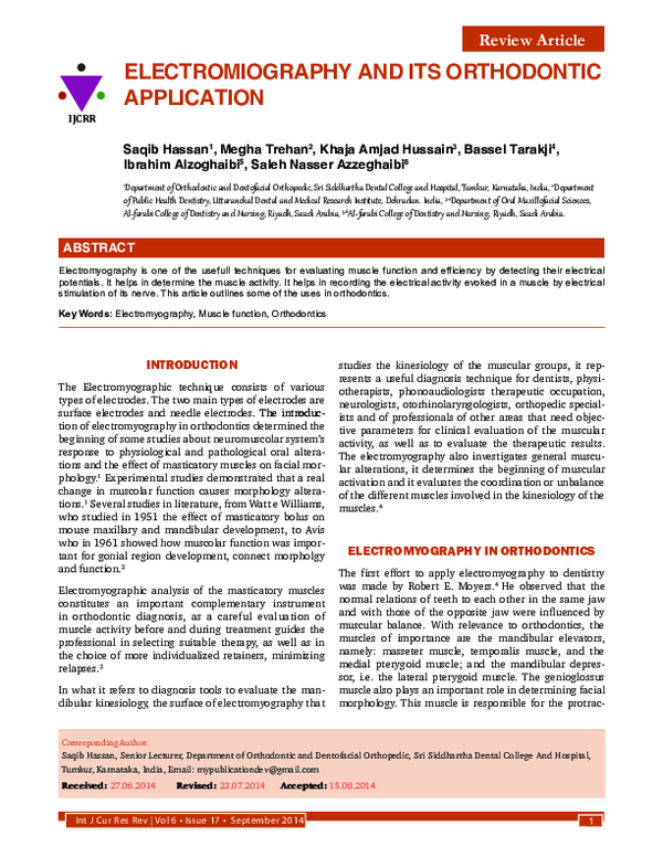 (PDF) Electromiography and Its Orthodontic Application
