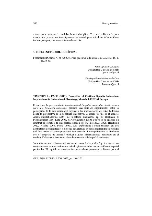 (PDF) TIMOTHY L. FACE (2011): Perception of Castilian Spanish ...