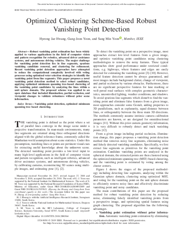 Pdf Optimized Clustering Scheme Based Robust Vanishing Point Detection