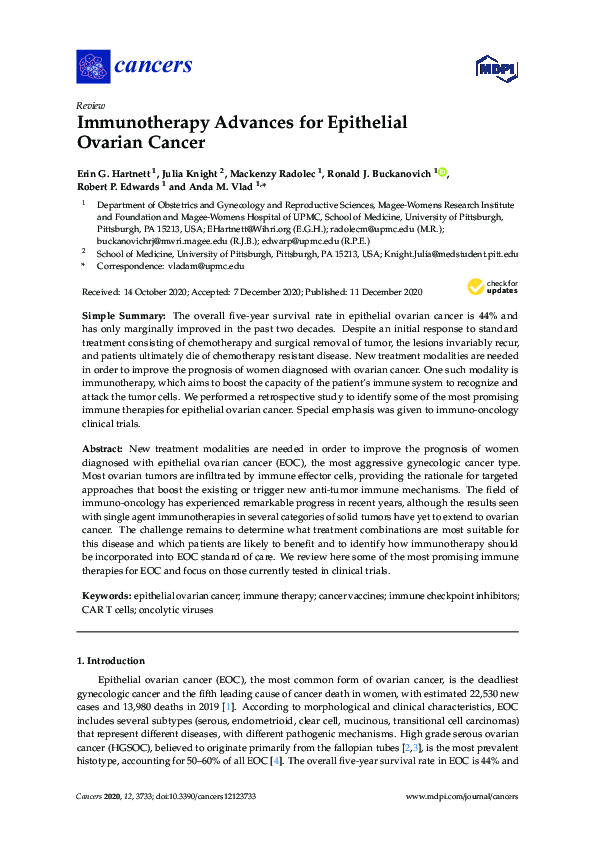 (PDF) Immunotherapy Advances for Epithelial Ovarian Cancer