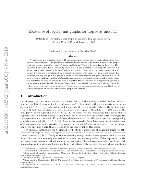 (PDF) Existence of $d$-regular nut graphs for $d$ at most 11