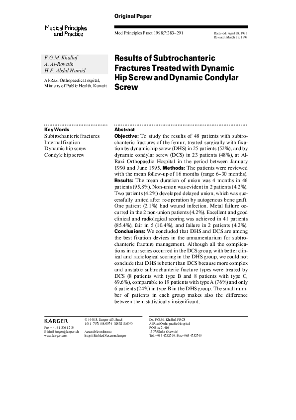 (PDF) Results of Subtrochanteric Fractures Treated with Dynamic Hip ...