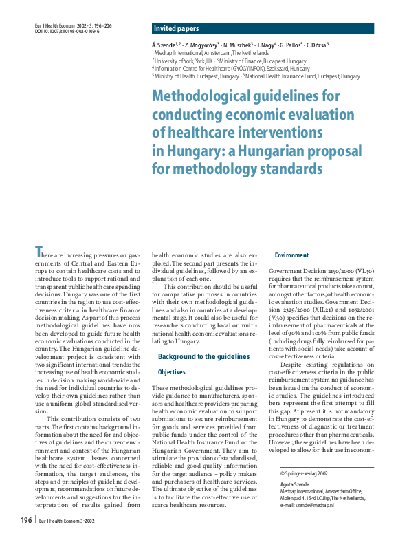 (PDF) Methodological guidelines for conducting economic evaluation of ...
