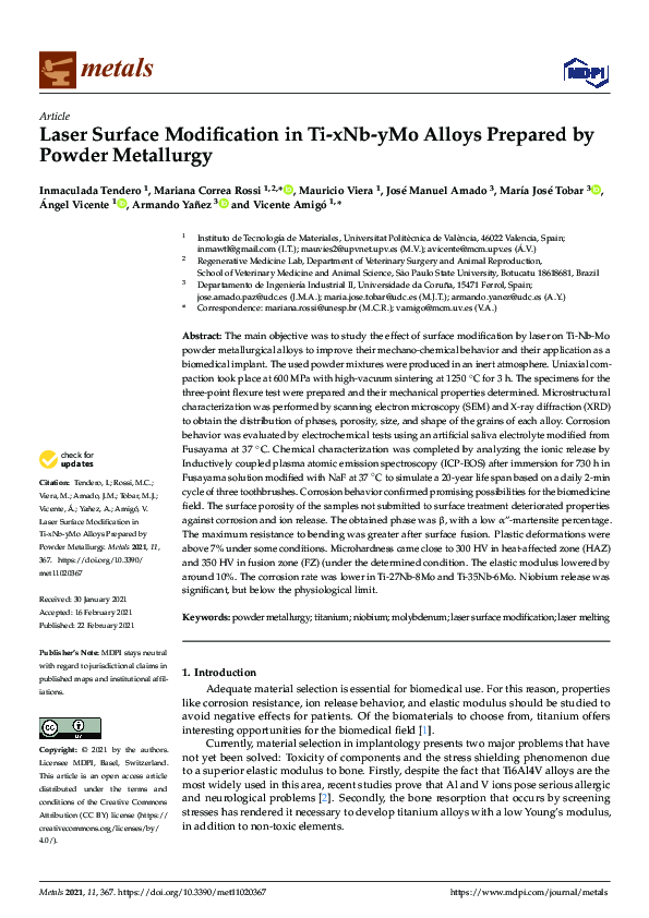 (PDF) Laser Surface Modification in Ti-xNb-yMo Alloys Prepared by ...