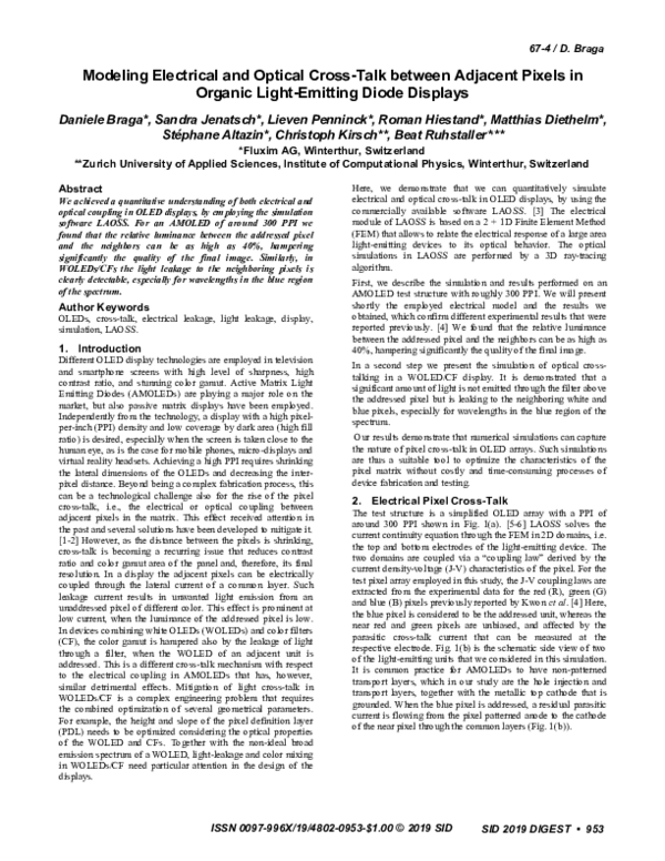 (PDF) 67‐4: Modeling Electrical and Optical Cross‐Talk between Adjacent ...