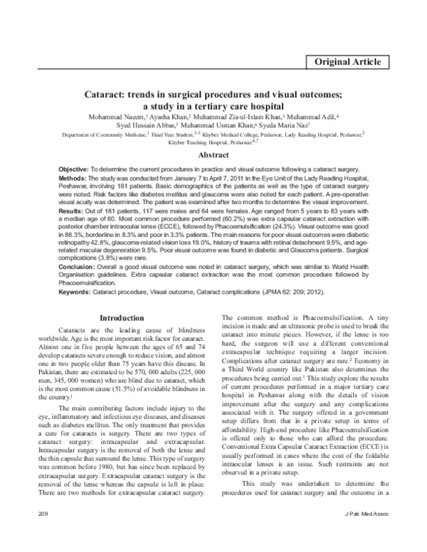 (PDF) Cataract: trends in surgical procedures and visual outcomes; a ...