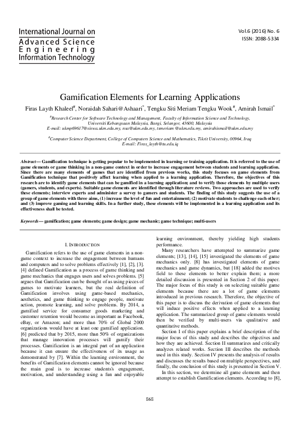 (PDF) Gamification Elements for Learning Applications