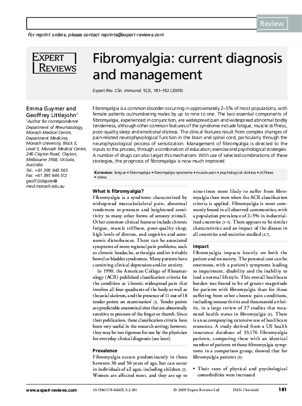 (PDF) Fibromyalgia: current diagnosis and management
