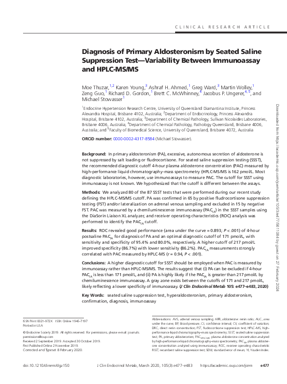 (PDF) Diagnosis of Primary Aldosteronism by Seated Saline Suppression ...