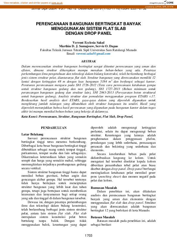 (PDF) Perencanaan Bangunan Bertingkat Banyak Menggunakan Sistem Flat ...