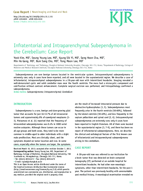 (PDF) Infratentorial and Intraparenchymal Subependymoma in the ...