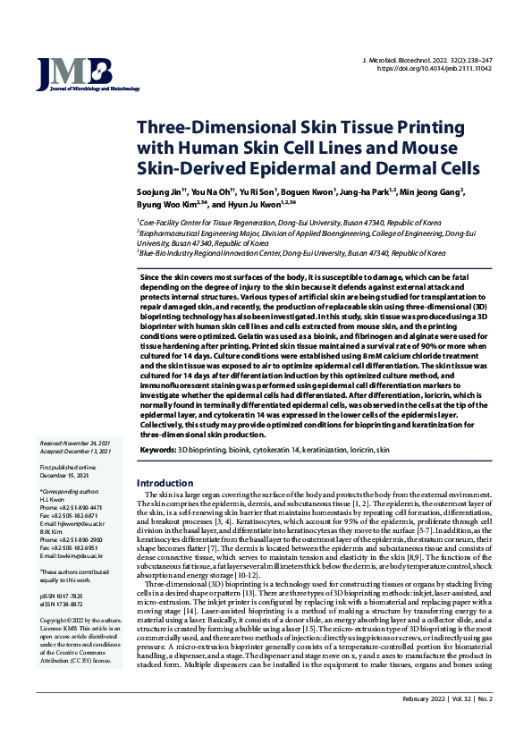 (PDF) Three-Dimensional Skin Tissue Printing with Human Skin Cell Lines ...