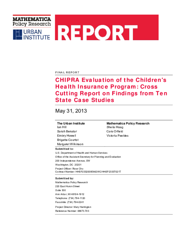 (PDF) CHIPRA Evaluation of the Children's Health Insurance Program ...