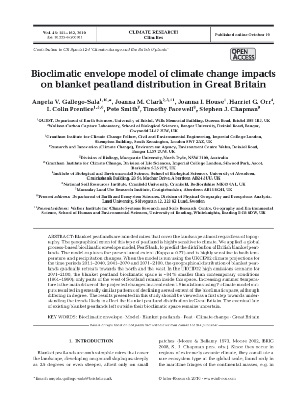 (PDF) Bioclimatic envelope model of climate change impacts on blanket ...