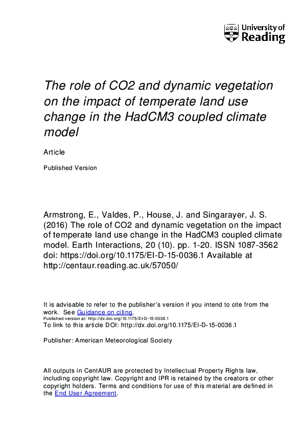 (PDF) The Role of CO2 and Dynamic Vegetation on the Impact of Temperate ...