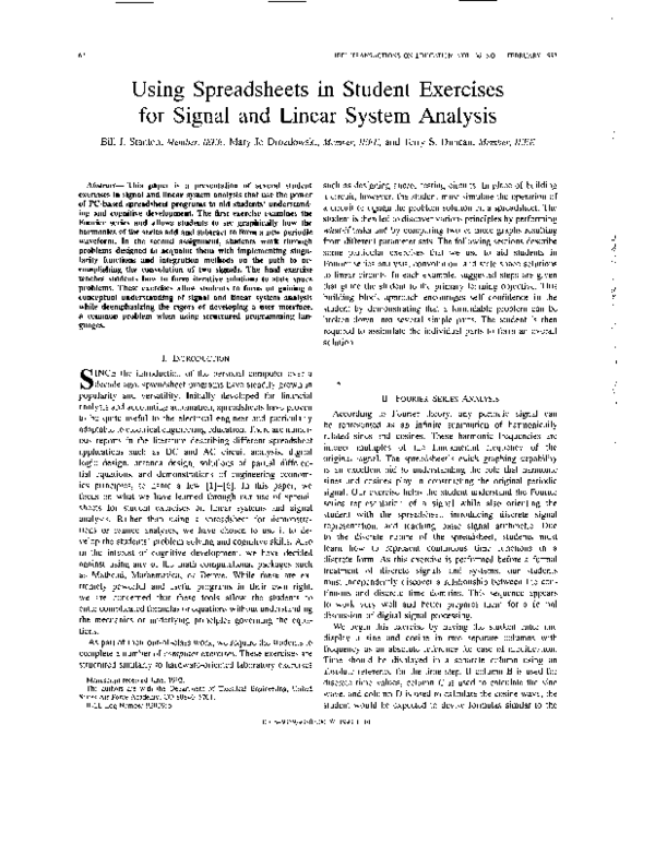 (PDF) Using spreadsheets in student exercises for signal and linear system analysis