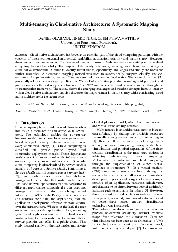 (PDF) Multi-tenancy in Cloud-native Architecture: A Systematic Mapping Study
