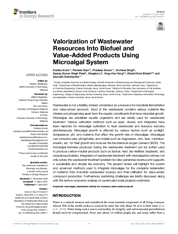 (PDF) Valorization of Wastewater Resources Into Biofuel and Value-Added Products Using ...