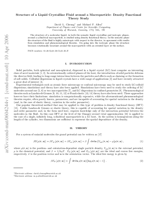 (PDF) Structure of a liquid crystalline fluid around a macroparticle ...