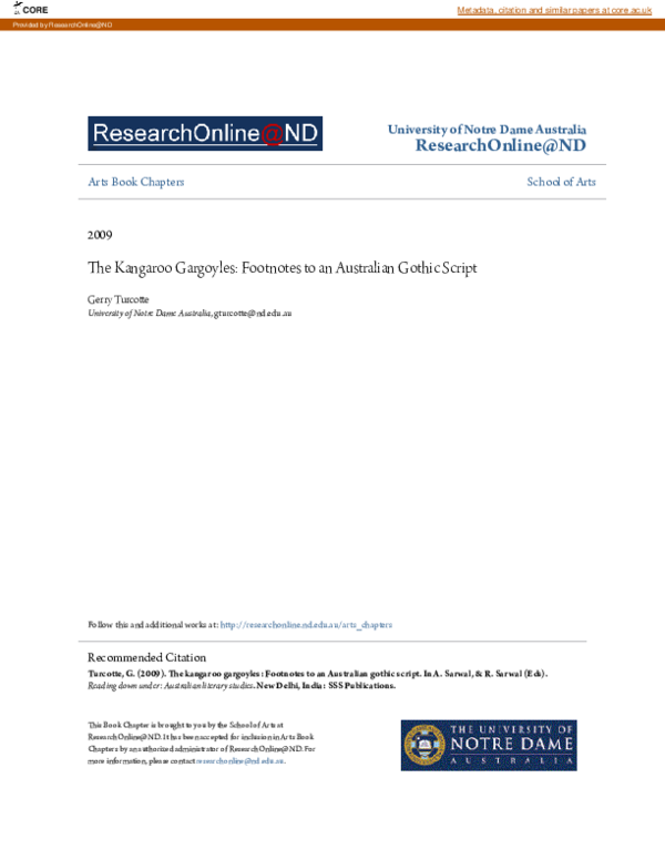 (PDF) The Kangaroo Gargoyles: Footnotes to an Australian Gothic Script