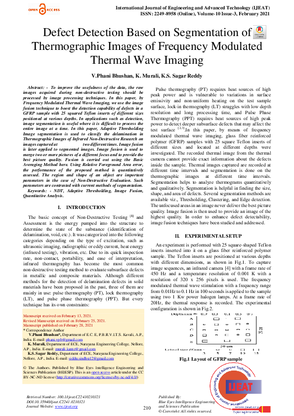 (PDF) Defect Detection Based on Segmentation of Thermographic Images of Frequency Modulated ...