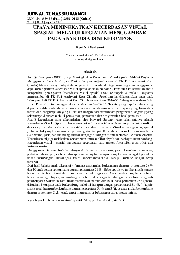 (PDF) Upaya Meningkatkan Kecerdasan Visual Spasial Melalui Kegiatan Menggambar Pada Anak Udia ...