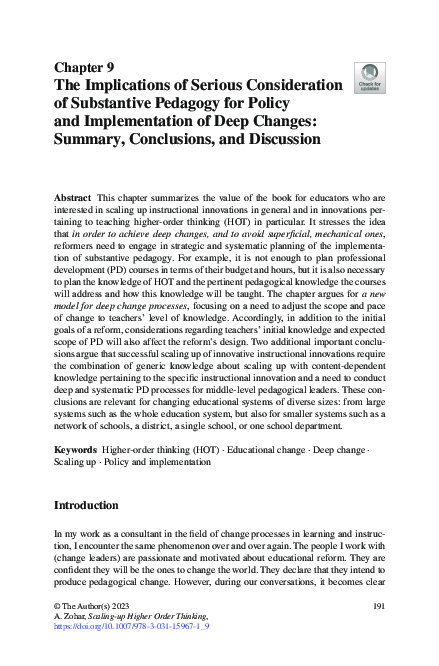 (PDF) The Implications of Serious Consideration of Substantive Pedagogy for Policy and ...