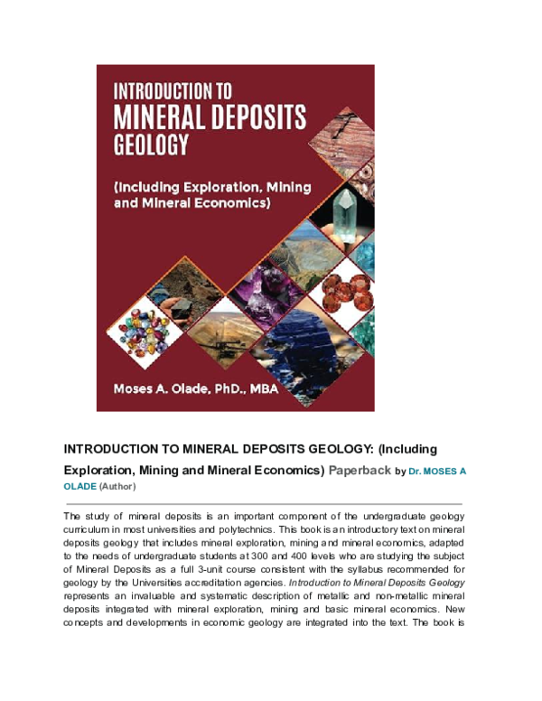 (PDF) Introduction to Mineral Deposits Geology