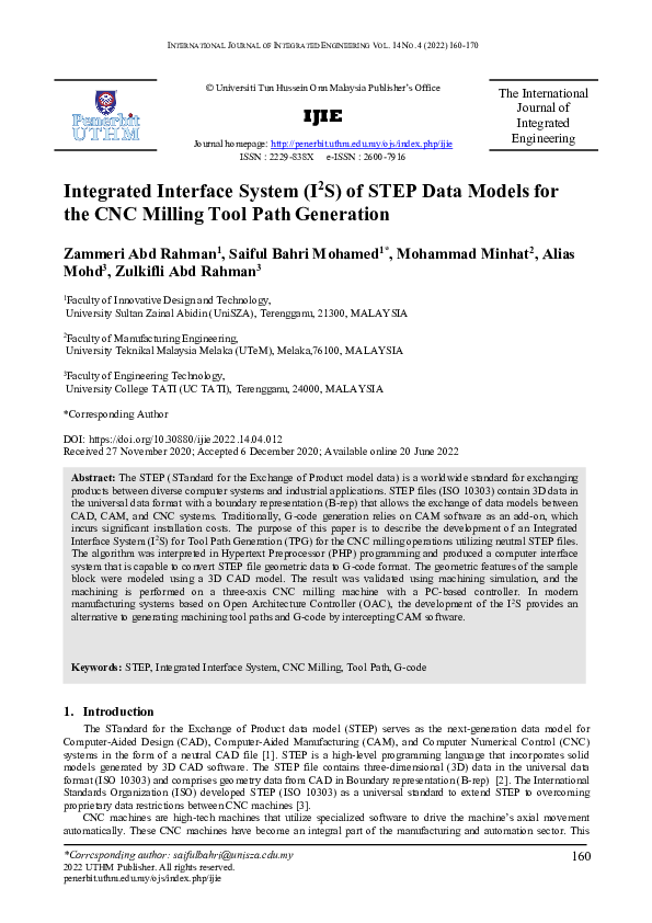 (PDF) Integrated Interface System of STEP Data Models for the Tool Path Generation