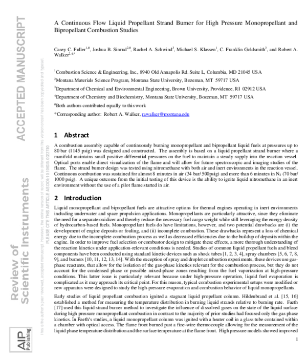 (PDF) A continuous flow liquid propellant strand burner for high ...