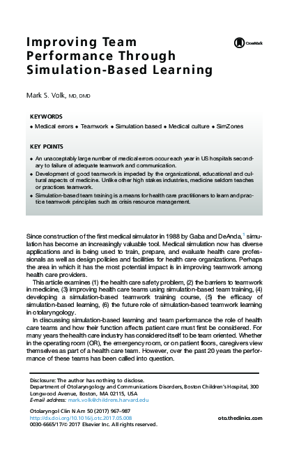 (PDF) Improving Team Performance Through Simulation-Based Learning