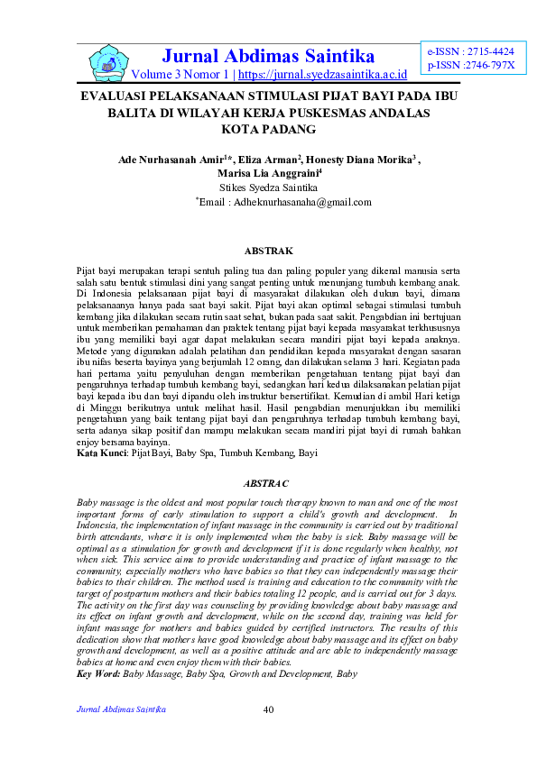 (PDF) Evaluasi Pelaksanaan Stimulasi Pijat Bayi Pada Ibu Balita di ...
