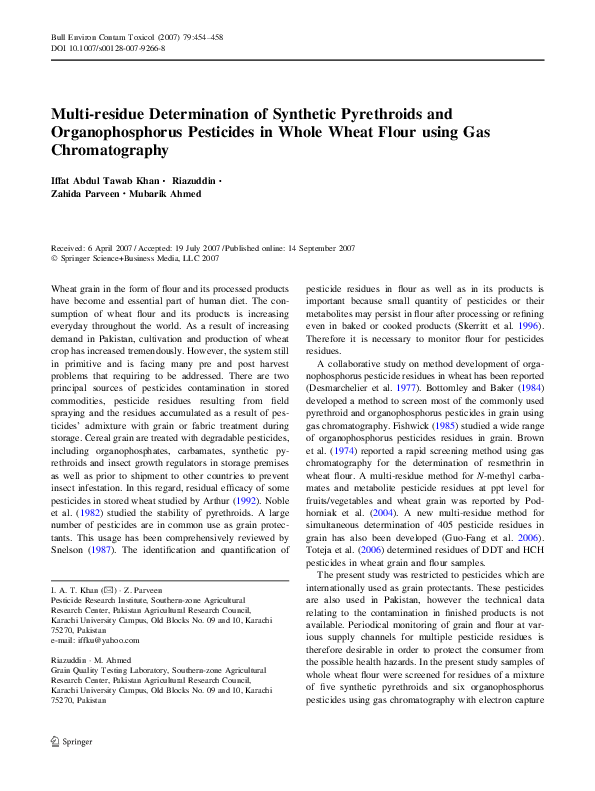 (PDF) Multi-residue Determination of Synthetic Pyrethroids and Organophosphorus Pesticides in ...