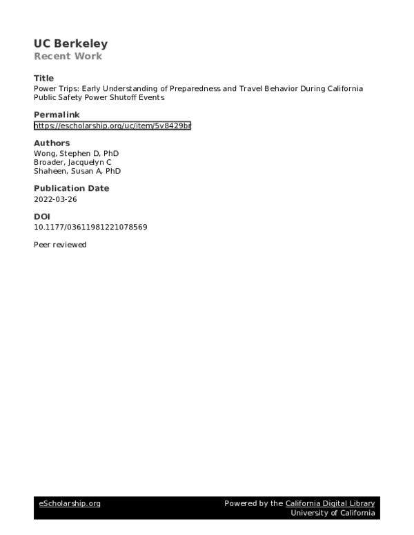 (PDF) Power Trips: Early Understanding of Preparedness and Travel ...
