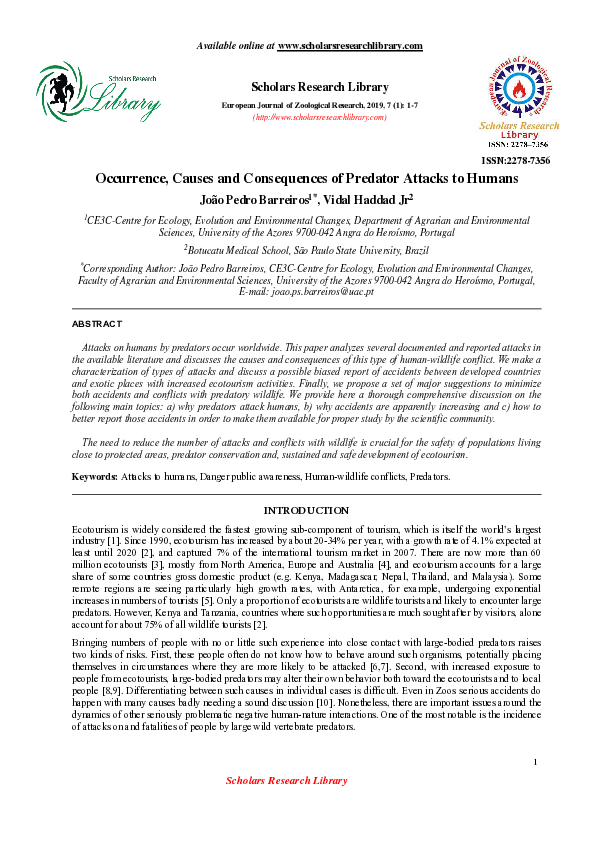 (PDF) Occurrence, Causes and Consequences of Predator Attacks to Humans