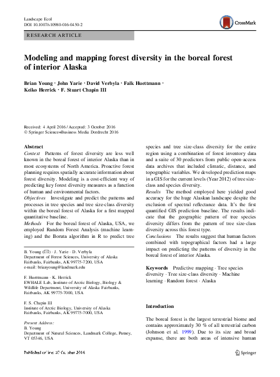 (PDF) Modeling and mapping forest diversity in the boreal forest of interior Alaska | Falk ...