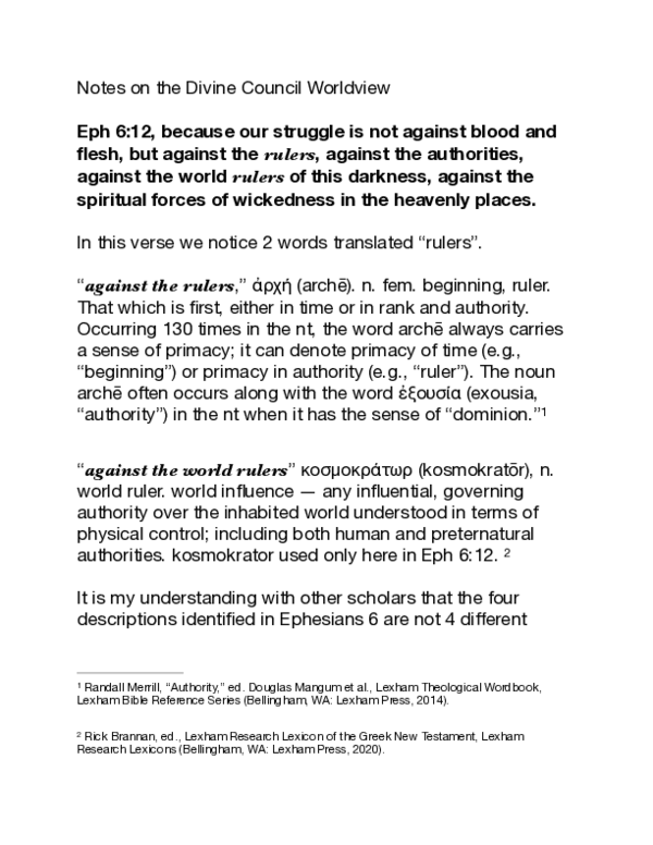 (PDF) Notes on the Divine Council Worldview part 1