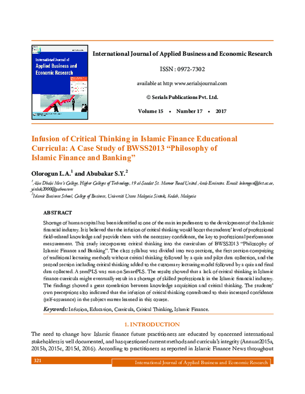 (PDF) Infusion of Critical Thinking in Islamic Finance Educational ...