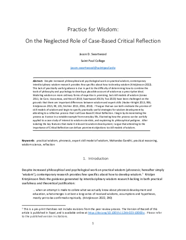 (PDF) Practice for Wisdom: On the Neglected Role of Case-Based Critical ...