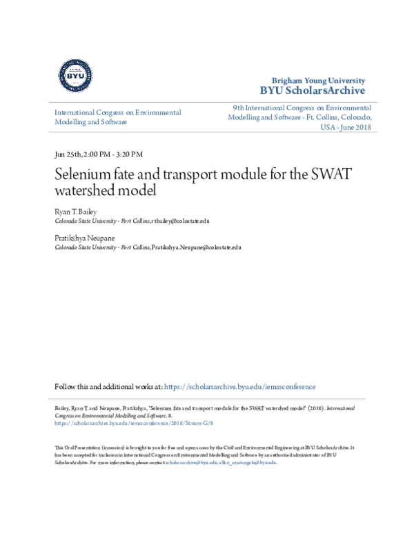 (PDF) Selenium fate and transport module for the SWAT watershed model