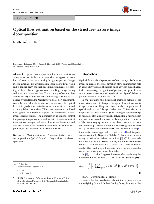 (PDF) Optical flow estimation based on the structure–texture image decomposition