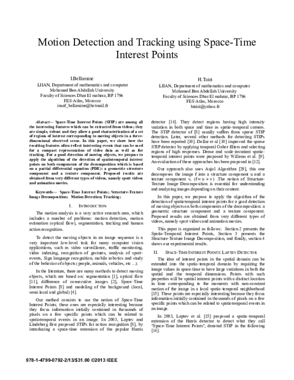 (PDF) Motion detection and tracking using space-time interest points | Hamid Tairi - Academia.edu