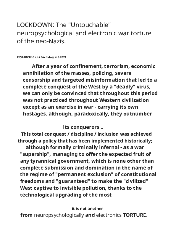 (PDF) LOCKDOWN: The "Untouchable" neuropsychological and electronic war torture of the neo-Nazis