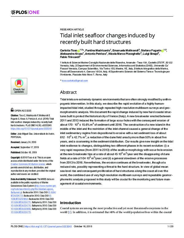 (PDF) Tidal inlet seafloor changes induced by recently built hard structures | Fantina ...